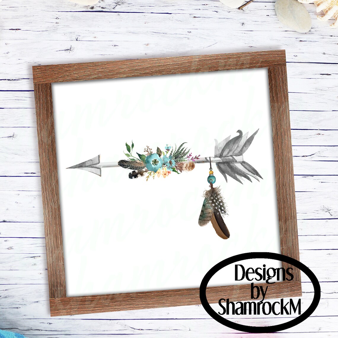 Printable Sublimation Design | Boho Arrow With Feathers | Silver ...