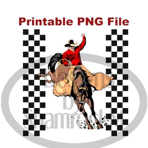 Printable Digital File | Bronc Rider With Checkerboard Border | Png ...