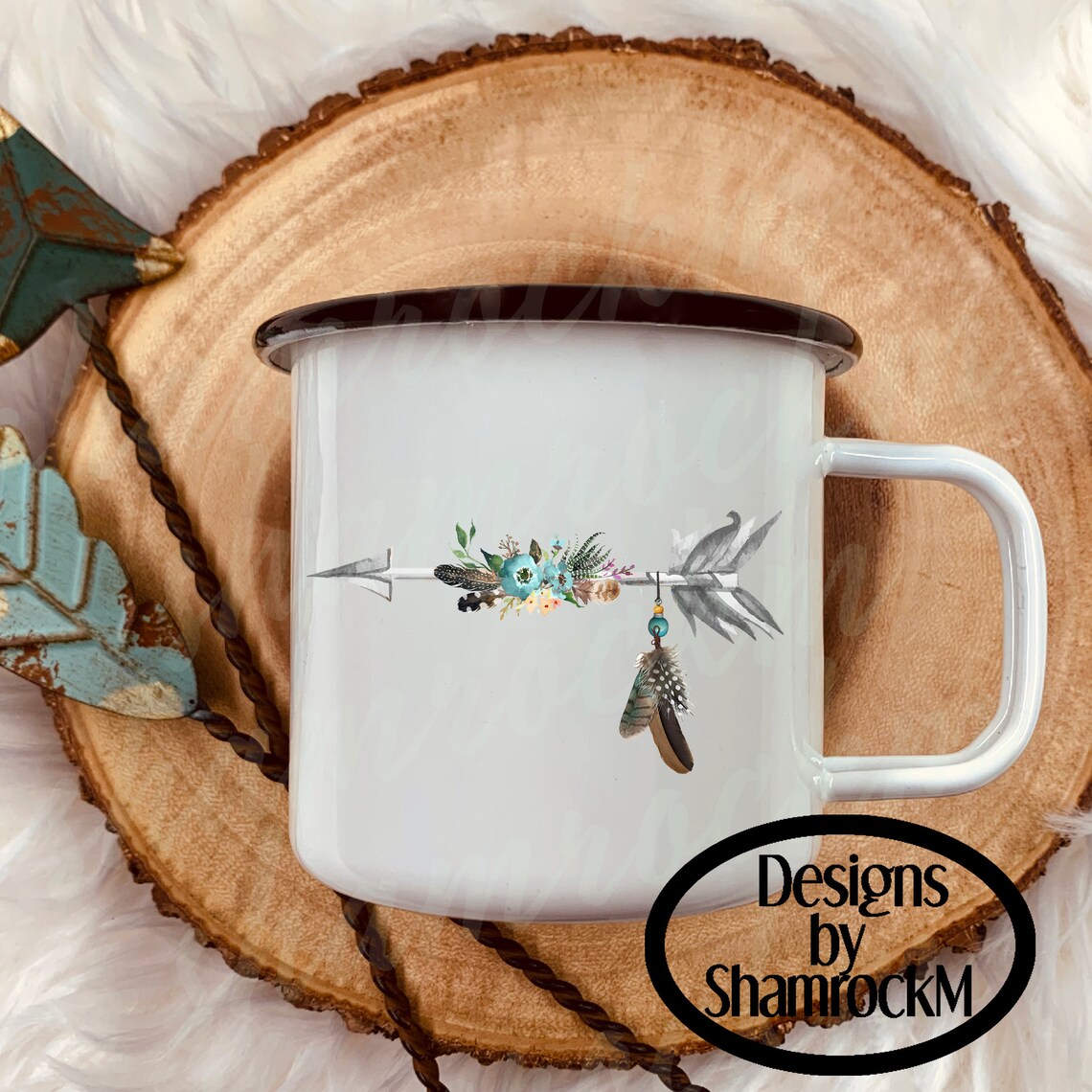 Printable Sublimation Design | Boho Arrow With Feathers | Silver ...