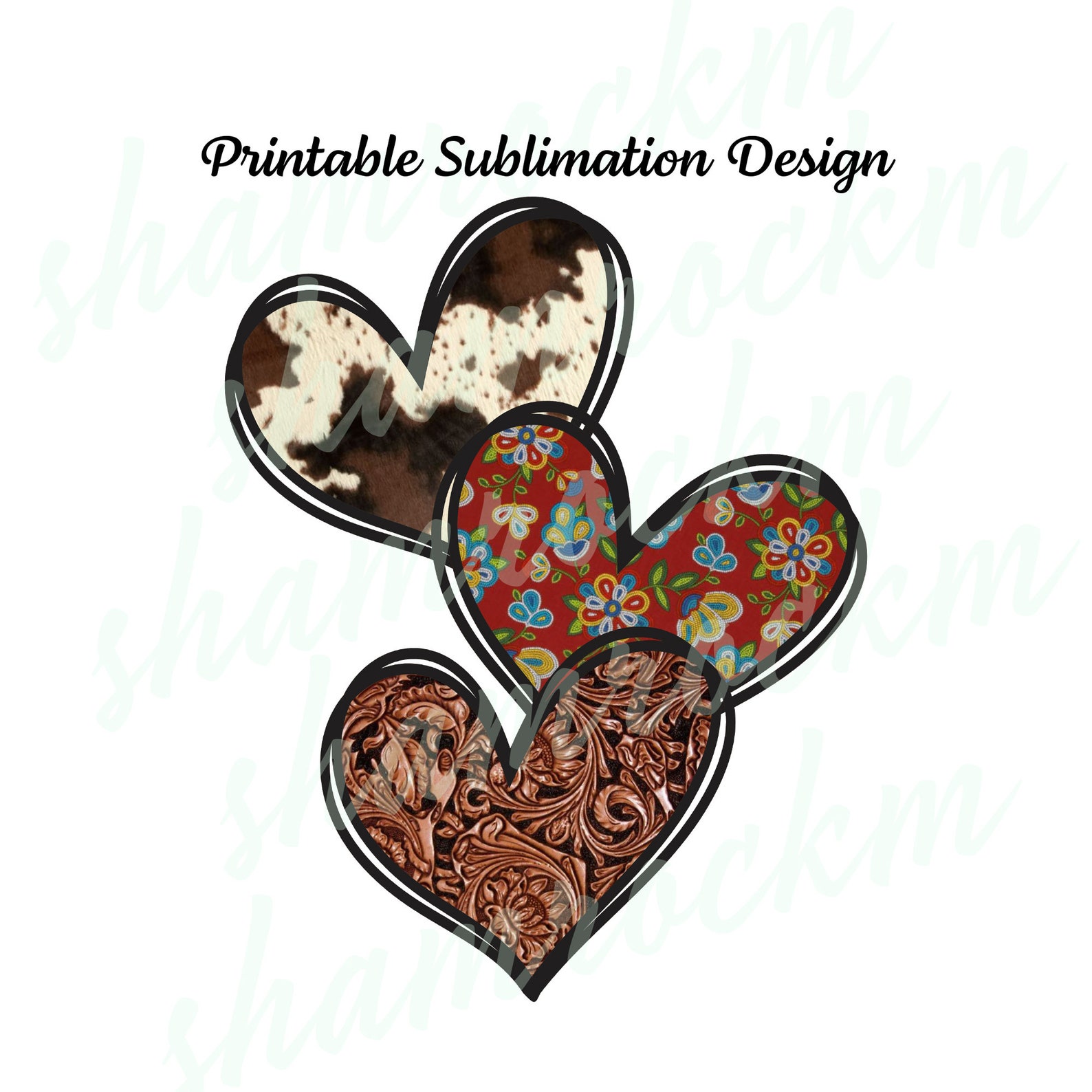 Printable Sublimation Design | Western Heart Trio | Png Images ...