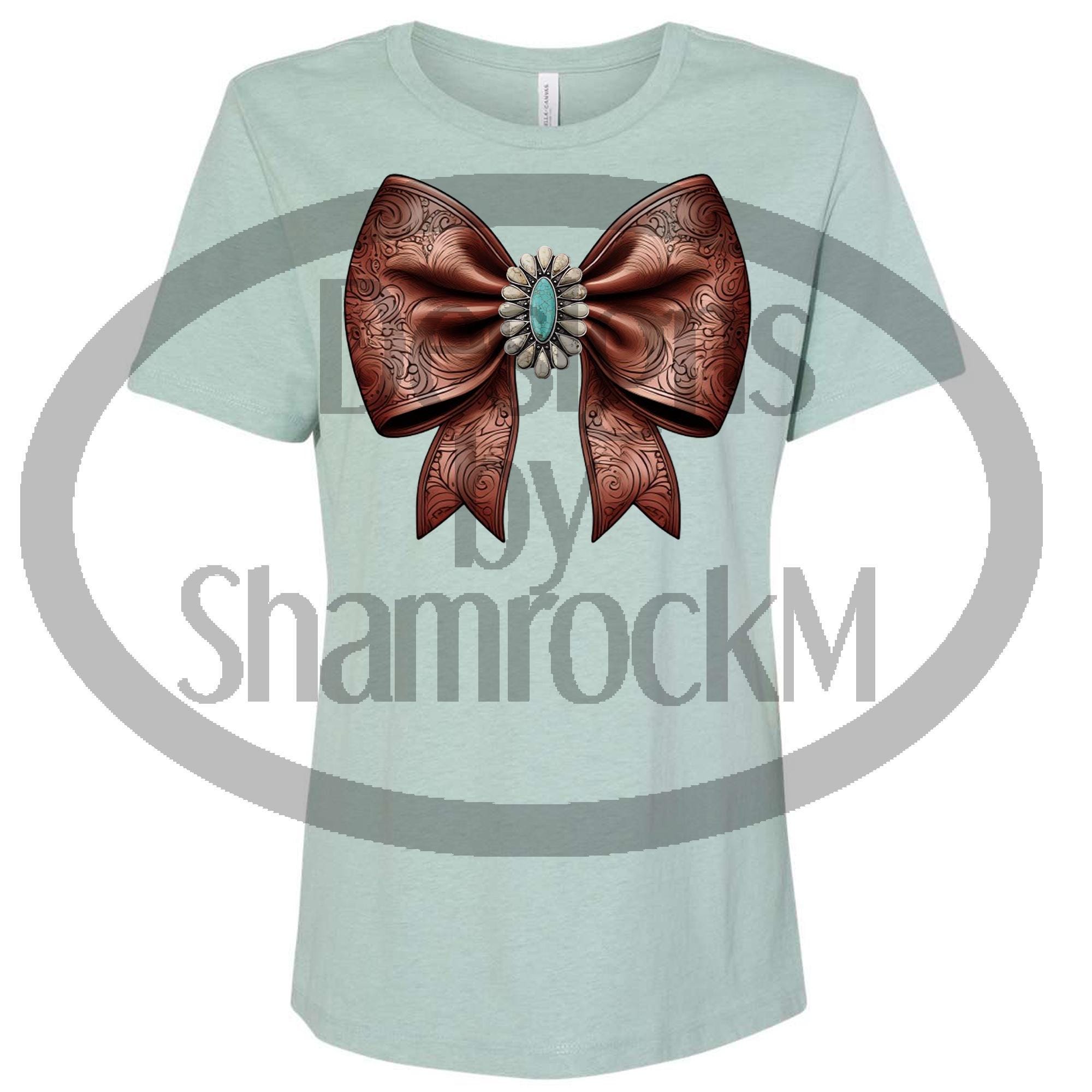 Printable PNG Design | Tooled Brown Leather Coquette Bow With Turquoise ...