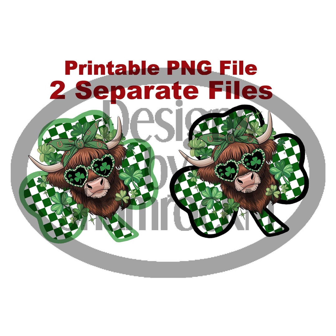 Printable PNG Design Highland Cow on Checkerboard Shamrock Png Images ...
