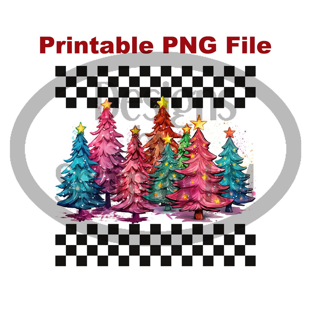 Printable Sublimation Design | Colorful Christmas Trees | Checkerboard ...
