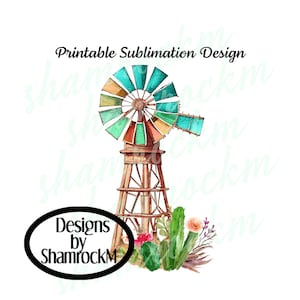 Printable Sublimation Design | Windmill and Cactus | Png Image ...