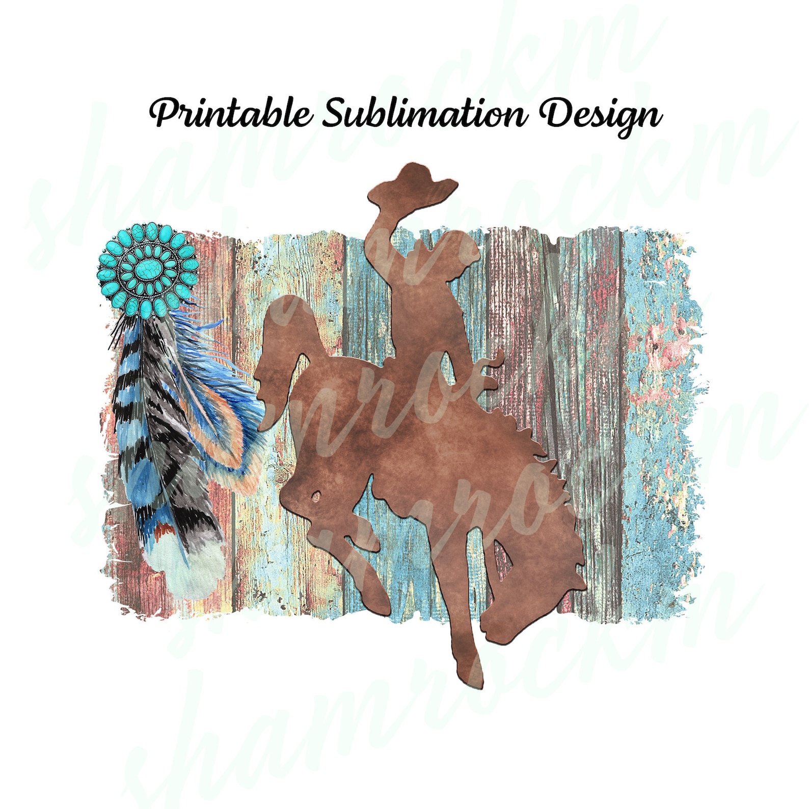Printable Sublimation Design Bronc Rider Feathers and - Etsy