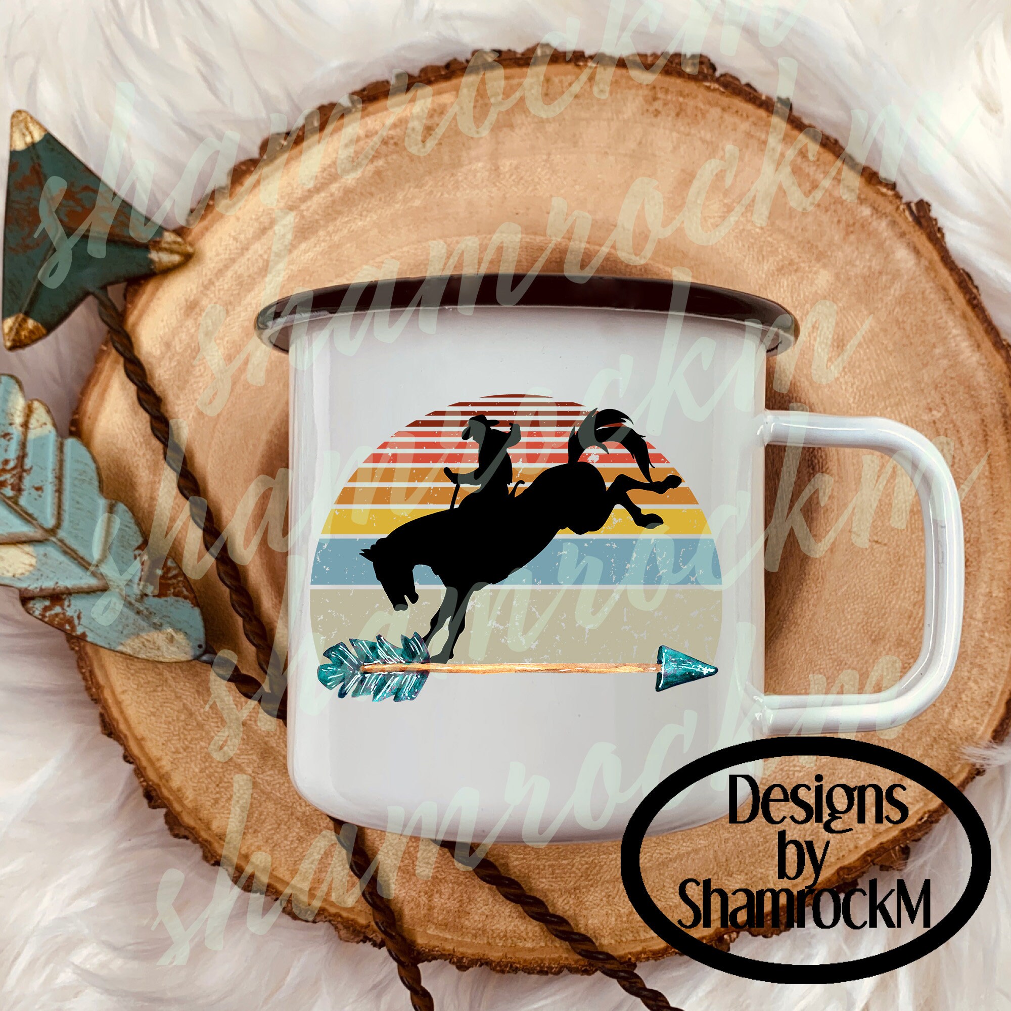 Printable Sublimation Design | Vintage Sunset Bronc Rider Silhouette ...