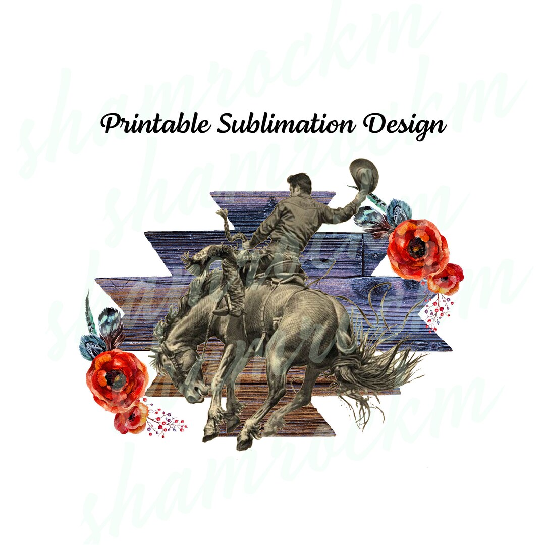 Printable Sublimation Design, Bronc Rider Over Aztec Design, Png Images ...