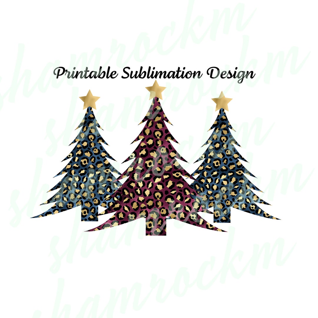 Printable Sublimation Design, Christmas Tree Trio Blue & Burgundy ...