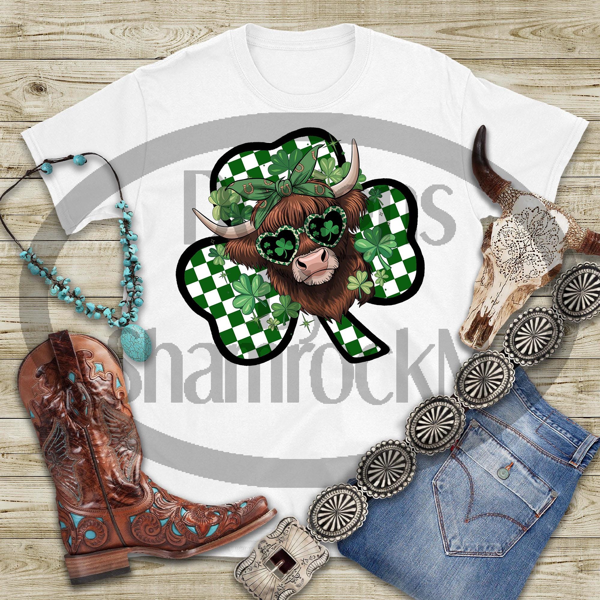 Printable PNG Design | Highland Cow on Checkerboard Shamrock | Png ...
