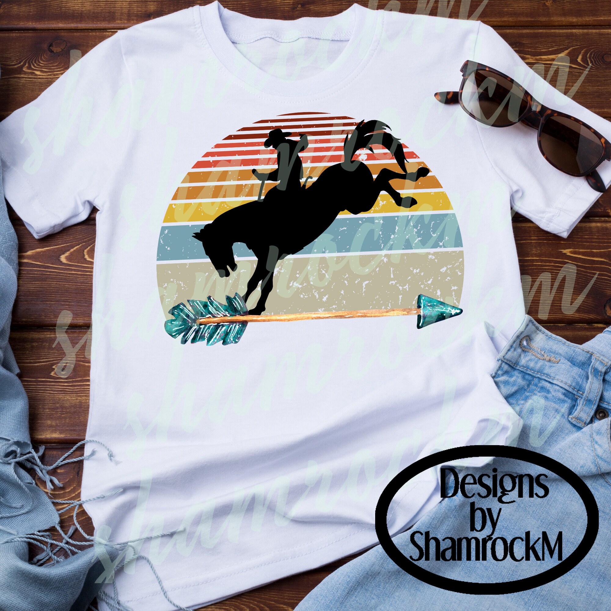 Printable Sublimation Design Vintage Sunset Bronc Rider | Etsy