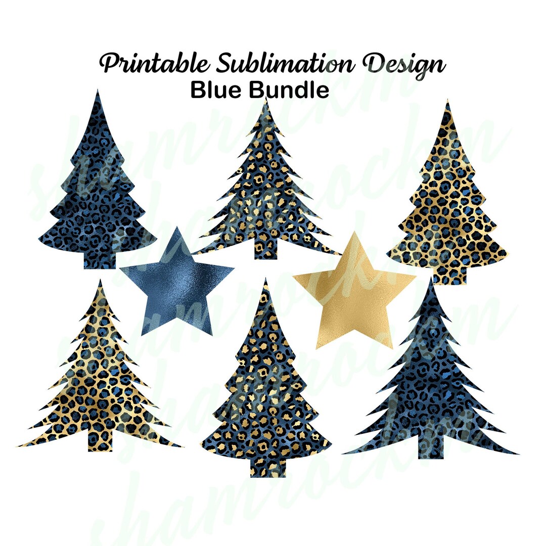 Printable Sublimation Design, Blue Leopard Print Christmas Tree Bundle ...