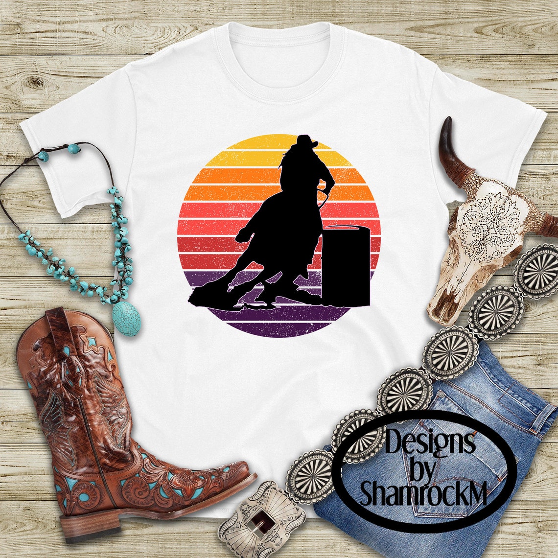 Printable Sublimation Design | Vintage Sunset With Barrel Racer | Png ...