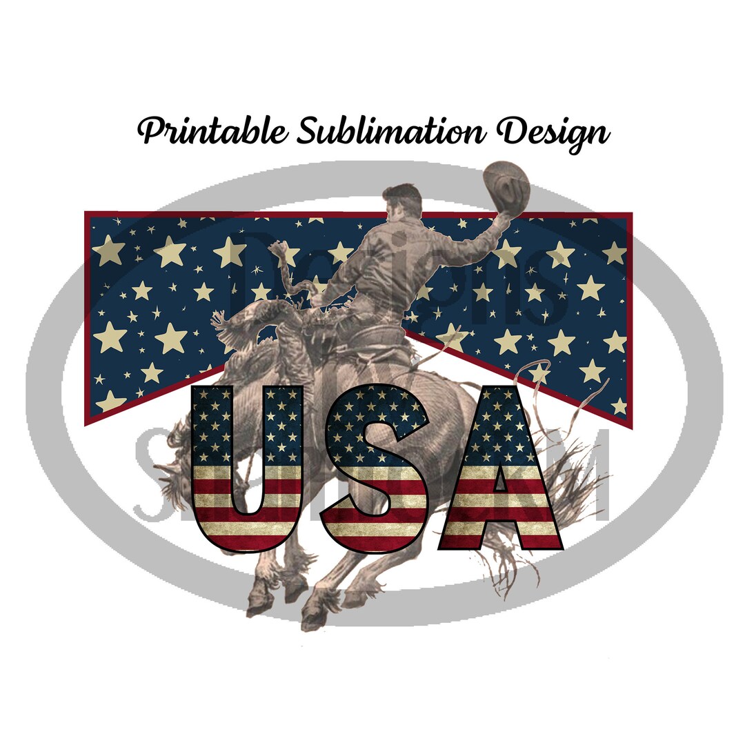 Printable Sublimation Design | Weathered USA With Bronc Rider | Png ...