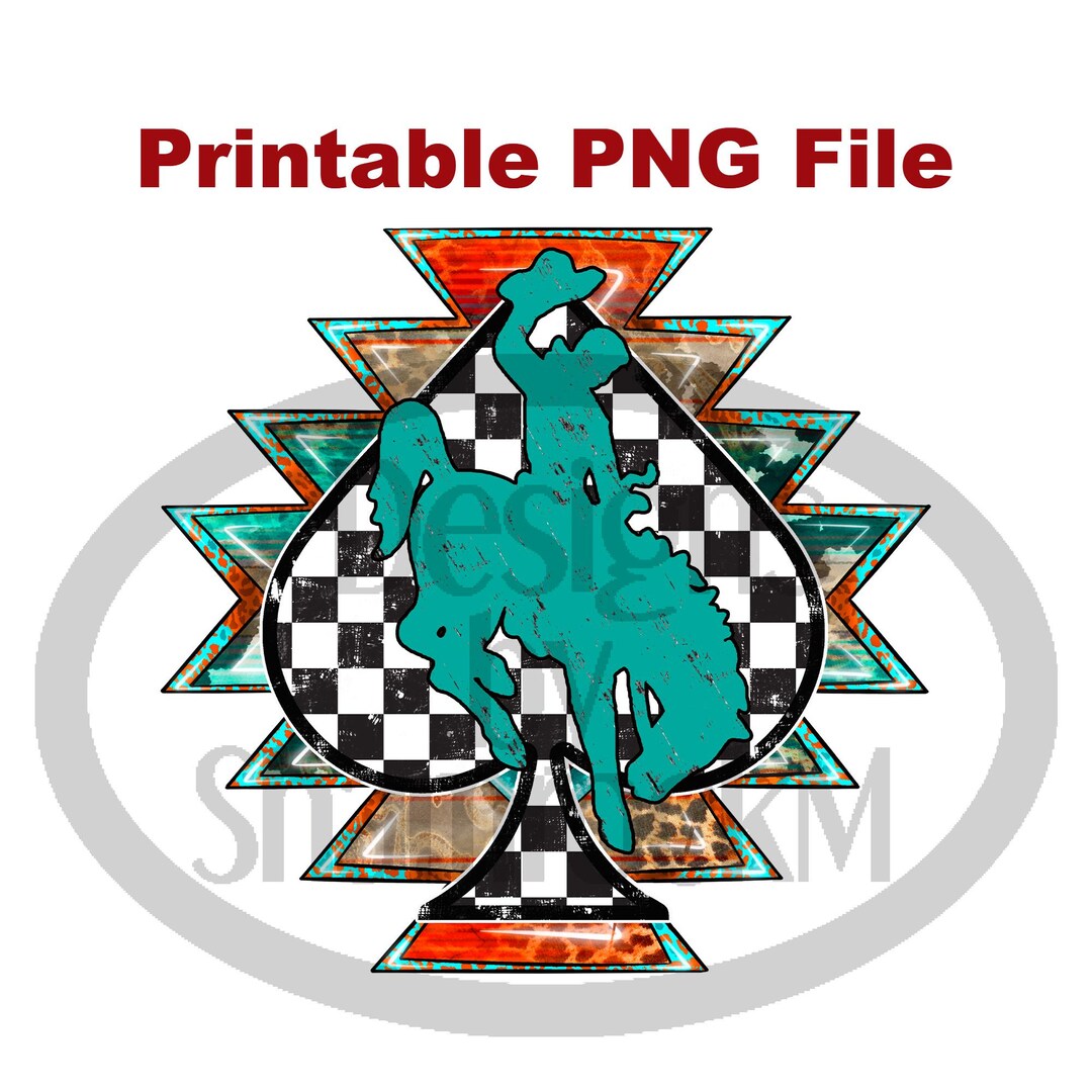 Printable PNG Design | Checkerboard Spade With Bronc Rider | Png Image ...