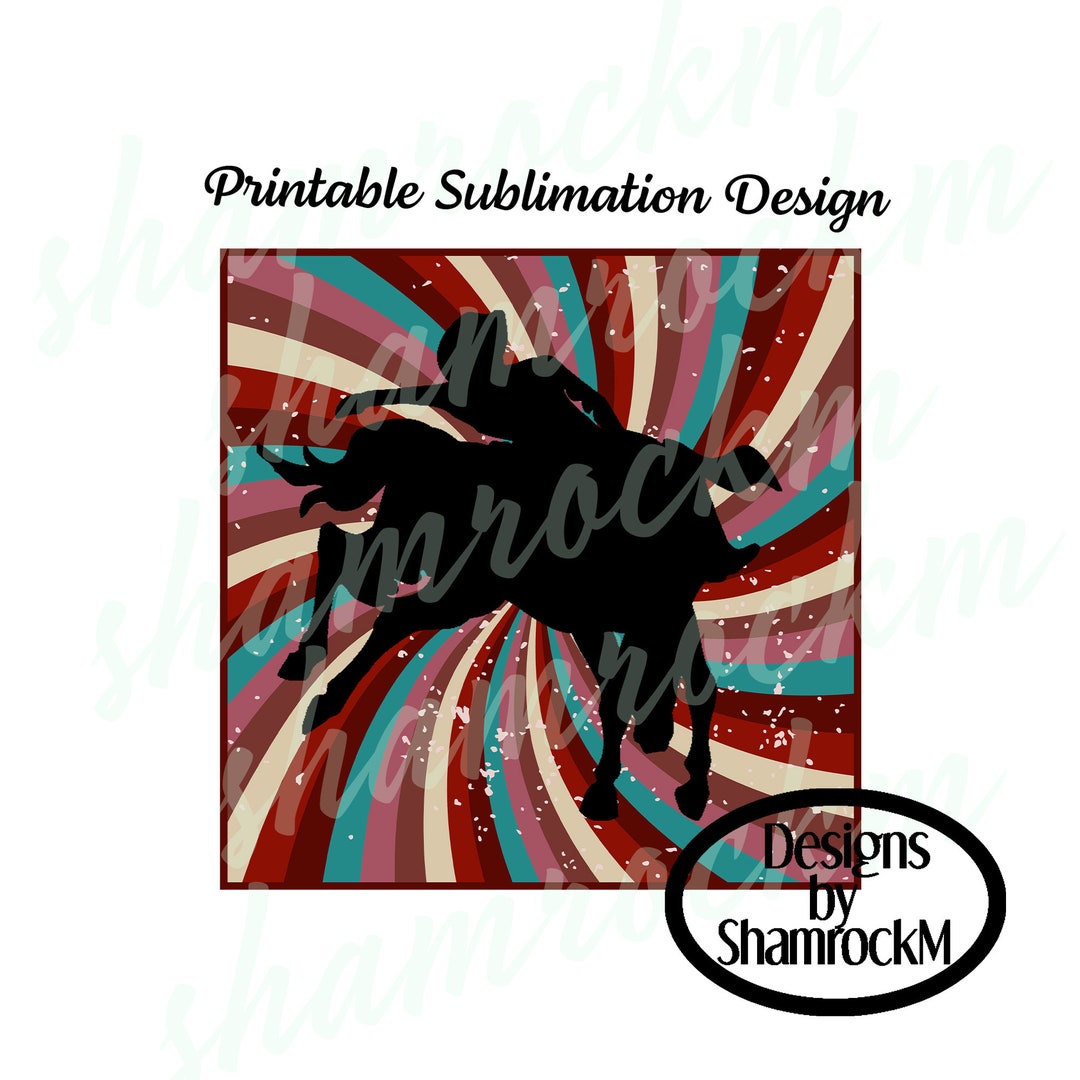 Printable Sublimation Design Bareback Rider Retro Grunge Png Image ...