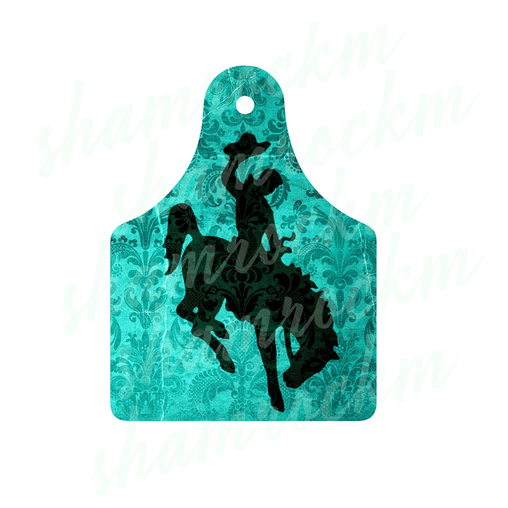 Vintage Teal Bronc Rider Ear Tag Png Images With Transparent | Etsy