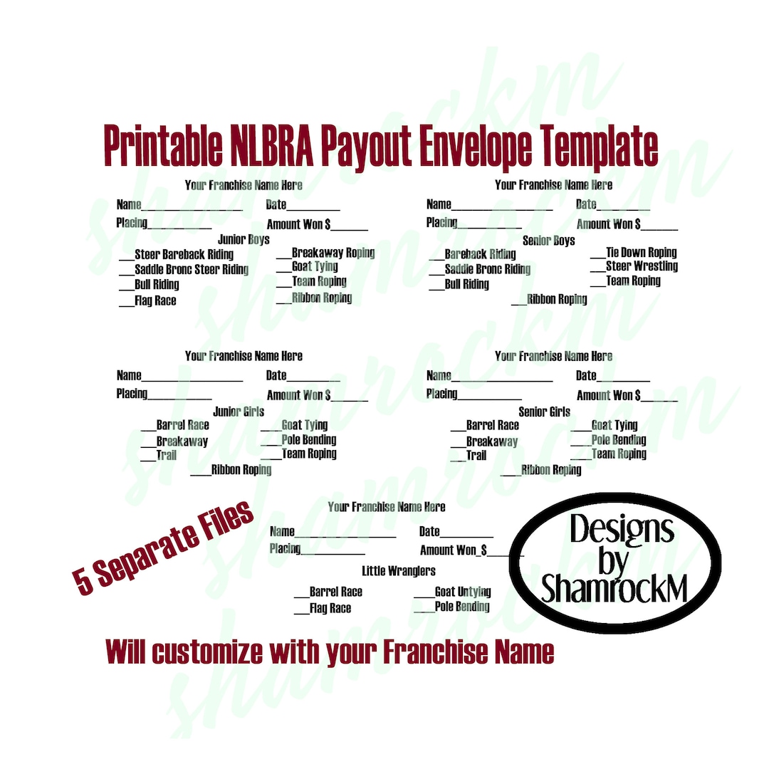 Printable Envelope Template for NLBRA Payout - Etsy