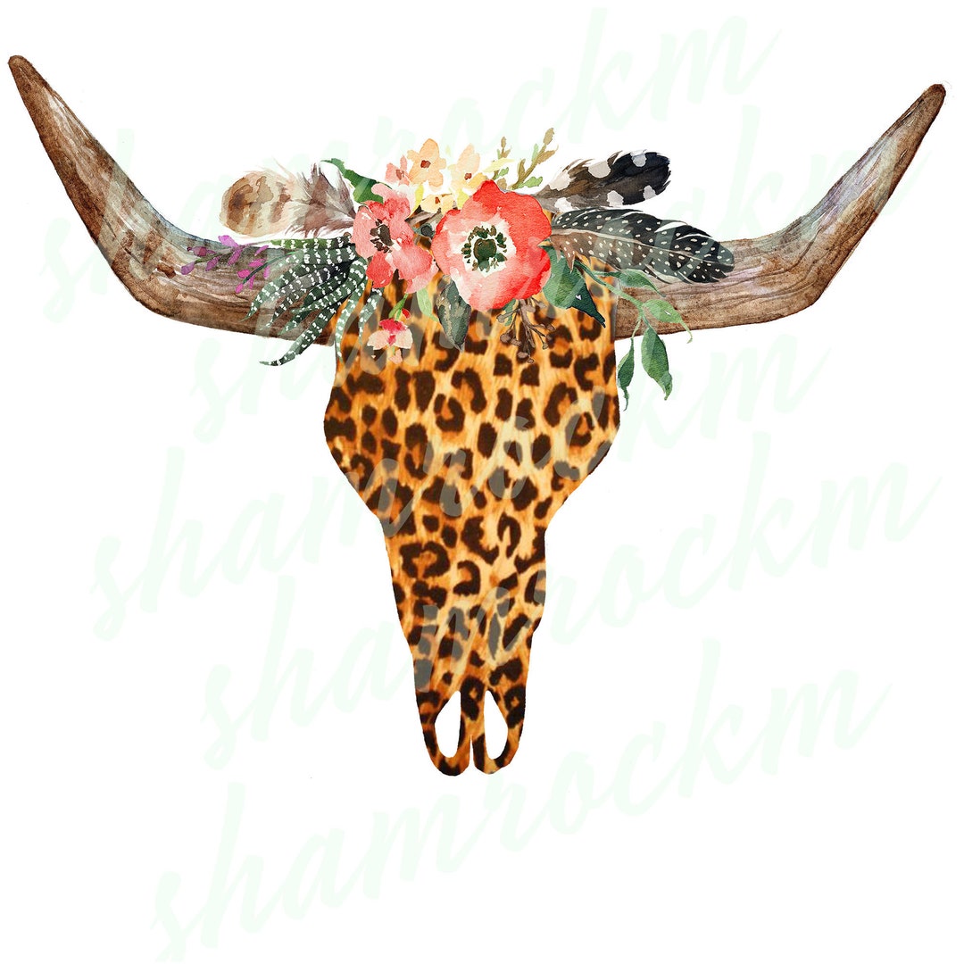 Boho Leopard Steer Skull, Png Images With Transparent Background, High ...