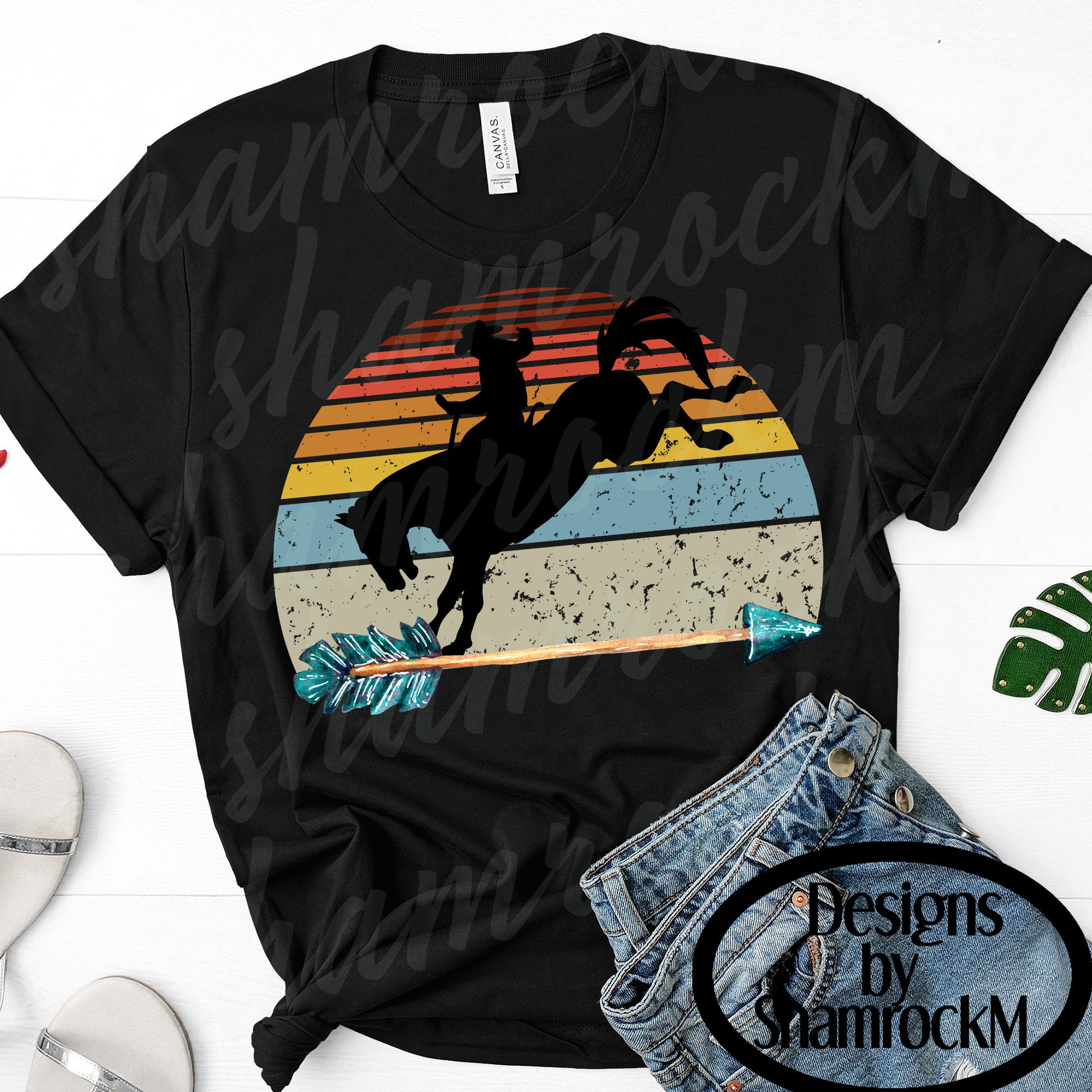 Printable Sublimation Design Vintage Sunset Bronc Rider | Etsy