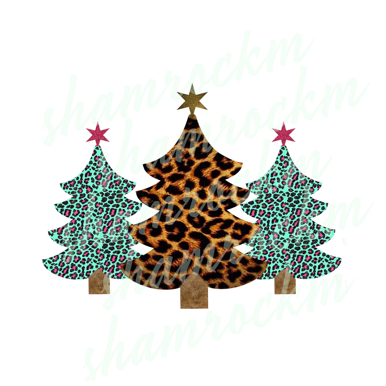 3 Cheetah Christmas Trees Featuring Teal and Pink_2 Png - Etsy