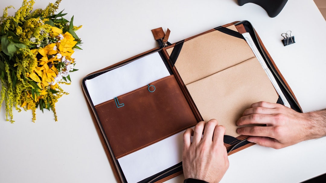 Personalized Zipper Leather Portfolio, Business Portfolio, Zipper ...