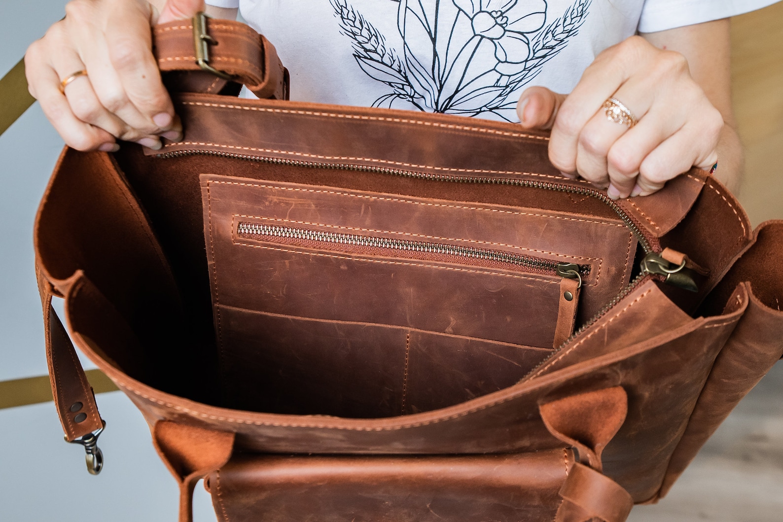 Leather Tote With Trolley Sleeve Leather Bag With Luggage - Etsy