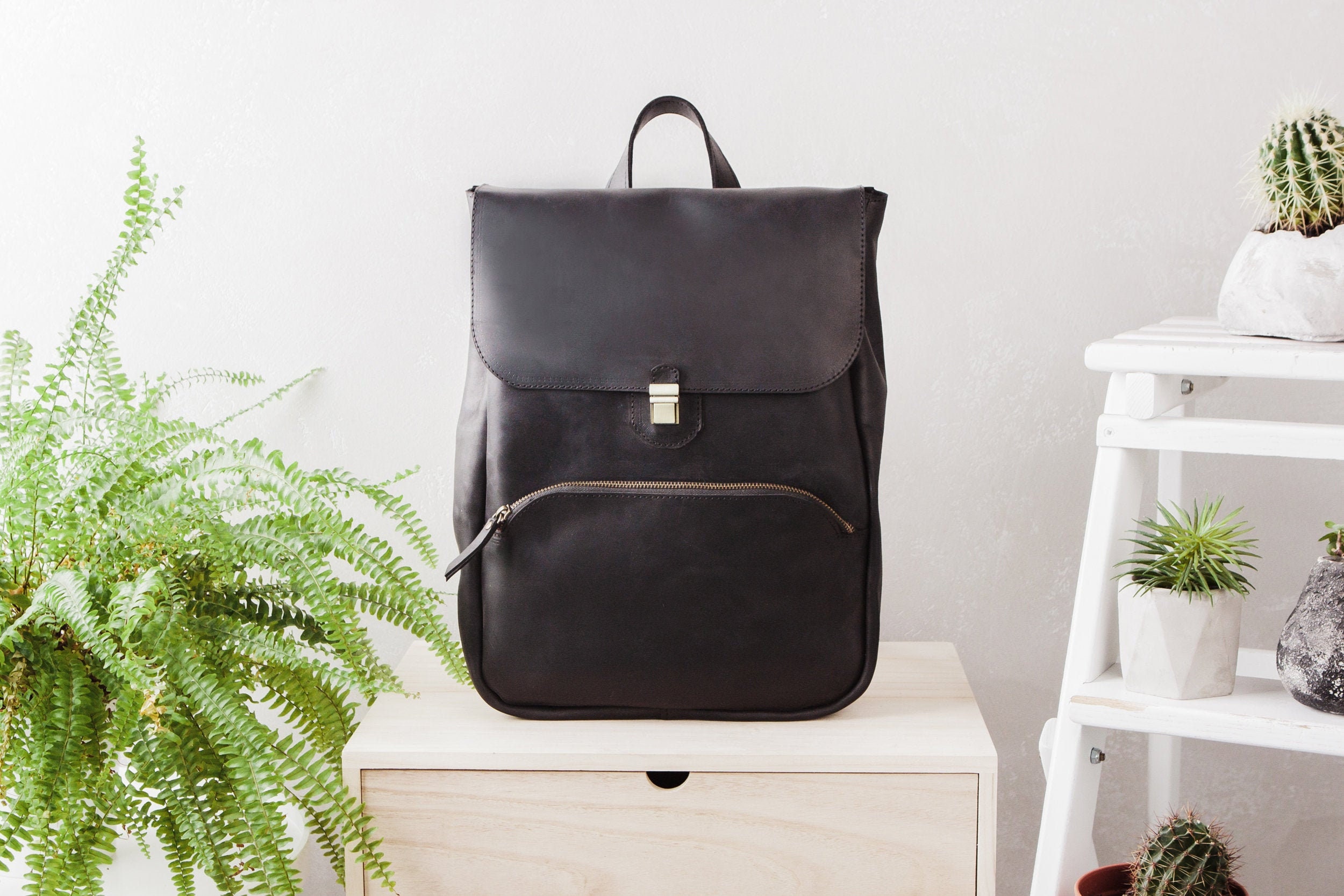 Minimalist Leather BackpackLaptop backpack MenBlack leather | Etsy