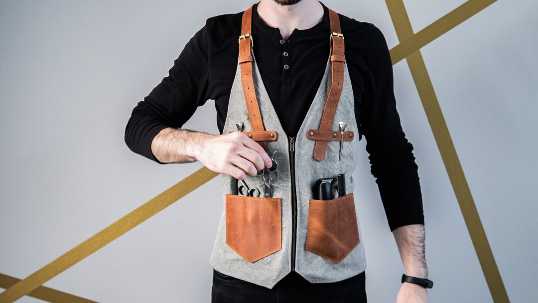 Barber Leather Apron, Barber Apron, Leather Barber Apron, Hairdresser ...