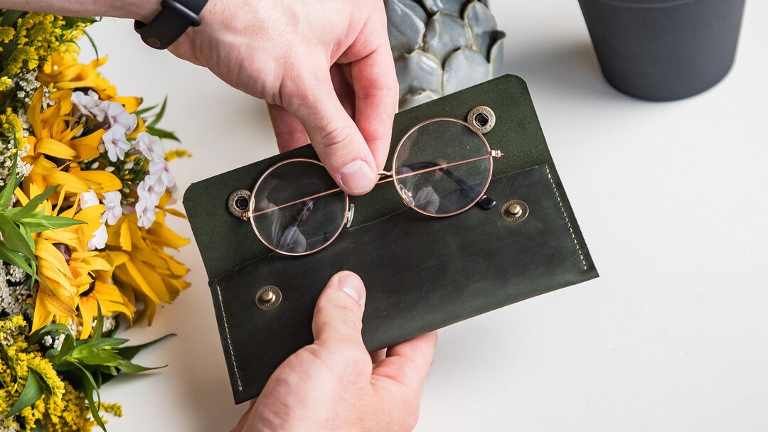 Customizable Genuine Leather Glasses Pouch, Slip Sleeve Reading Glasses ...