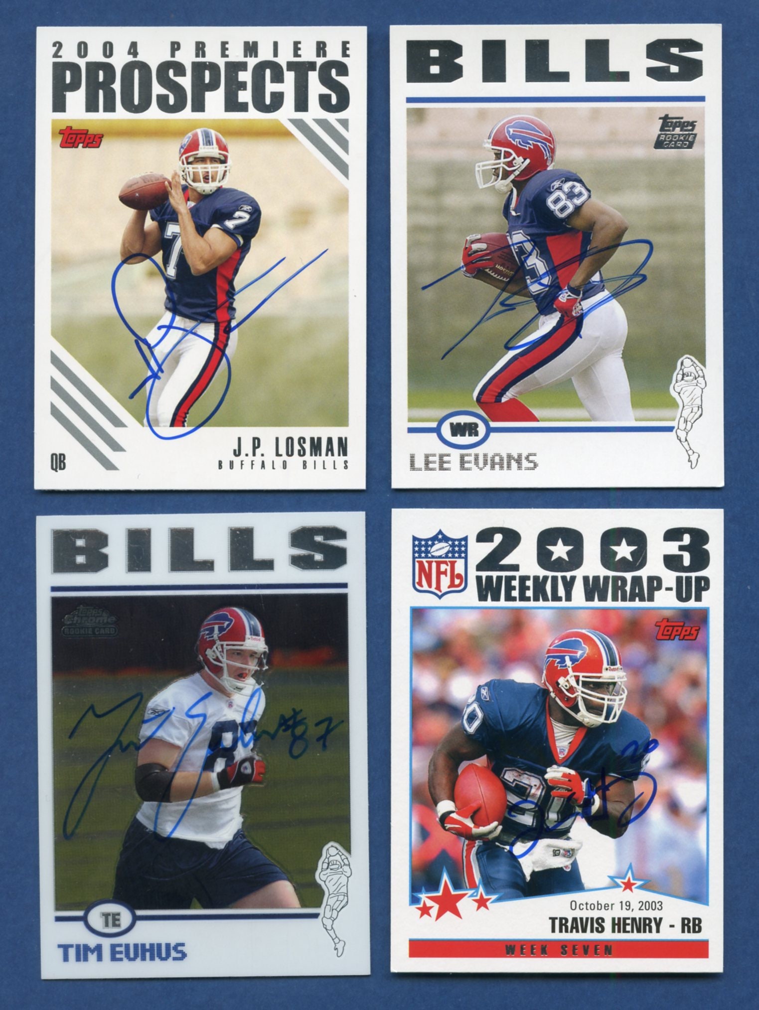 Autographed 2004 Topps Buffalo Bills Rookie Cards: Lee Evans, Tim Euhus ...