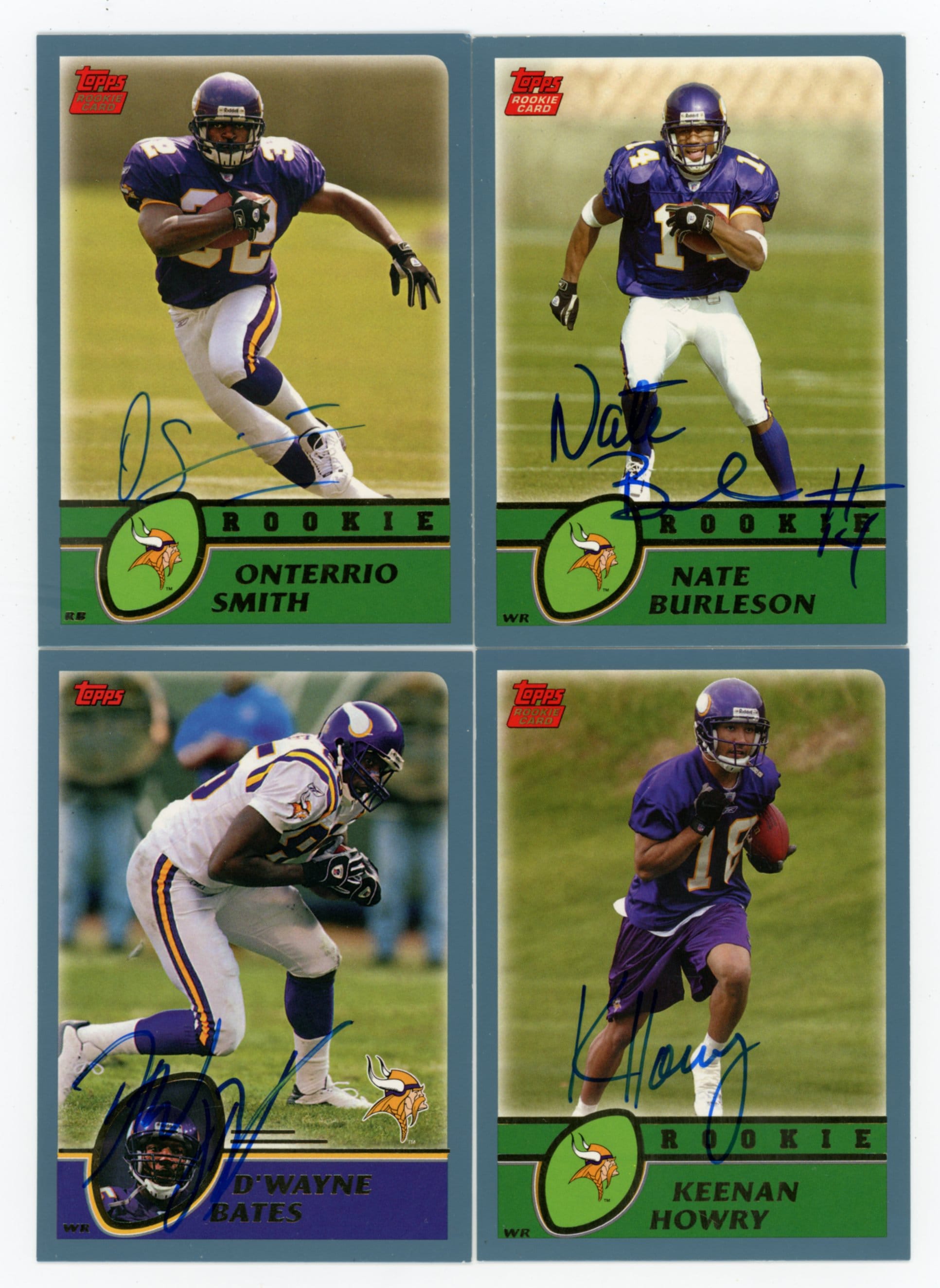Autographed 2003 Topps Minnesota Vikings, D'wayne Bates and 3 Rookies ...
