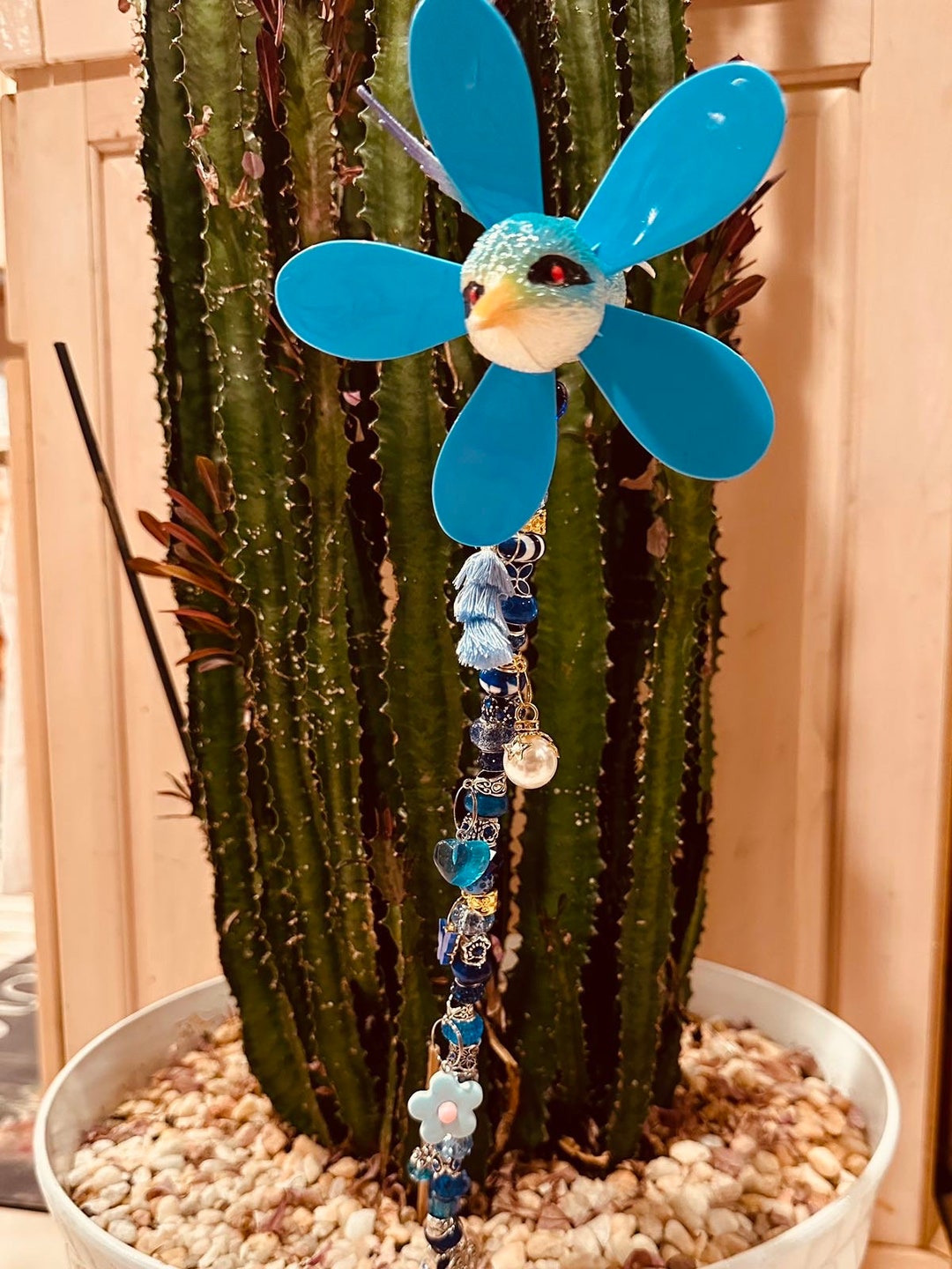 Hummingbird Beaded Whirligig Garden Stake, Yard Art, Garden Decoration ...