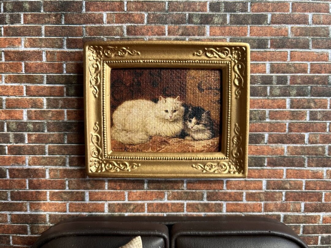 Dollhouse Miniature Picture Print Two Cats on a Cushion by Henriette Ronner-knip Painting Framed ...