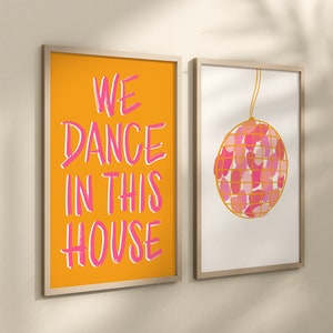 Disco Ball & Dance Pair of DIGITAL Prints, Funky House Art, College ...
