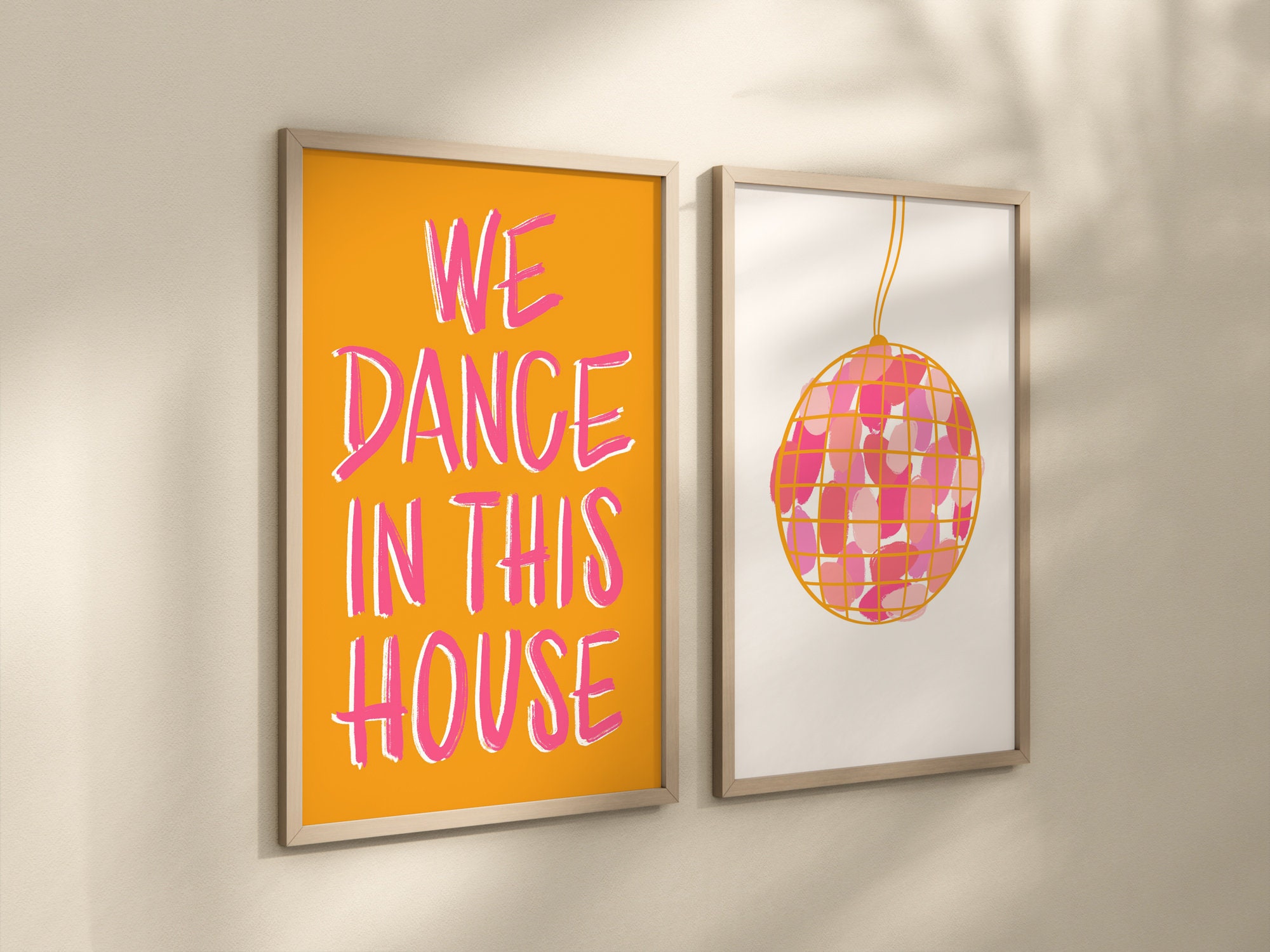 Disco Ball & Dance Pair of DIGITAL Prints, Funky House Art, College ...
