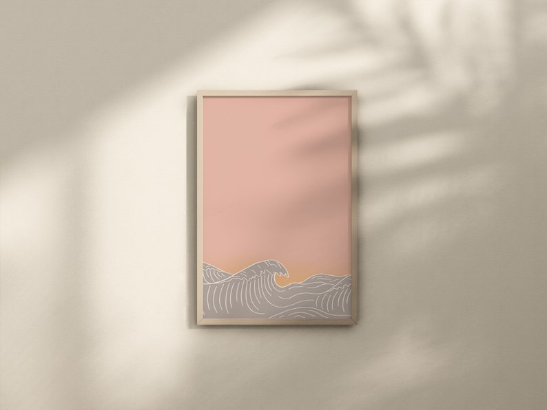 Boho Ocean Print Wave Line Art Modern Beach Style Blush - Etsy