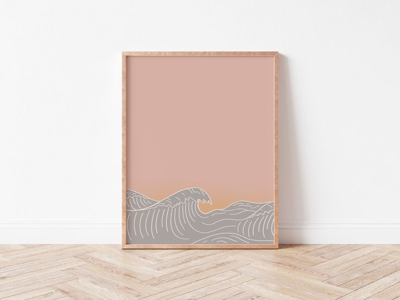 Boho Ocean Print Wave Line Art Modern Beach Style Blush - Etsy