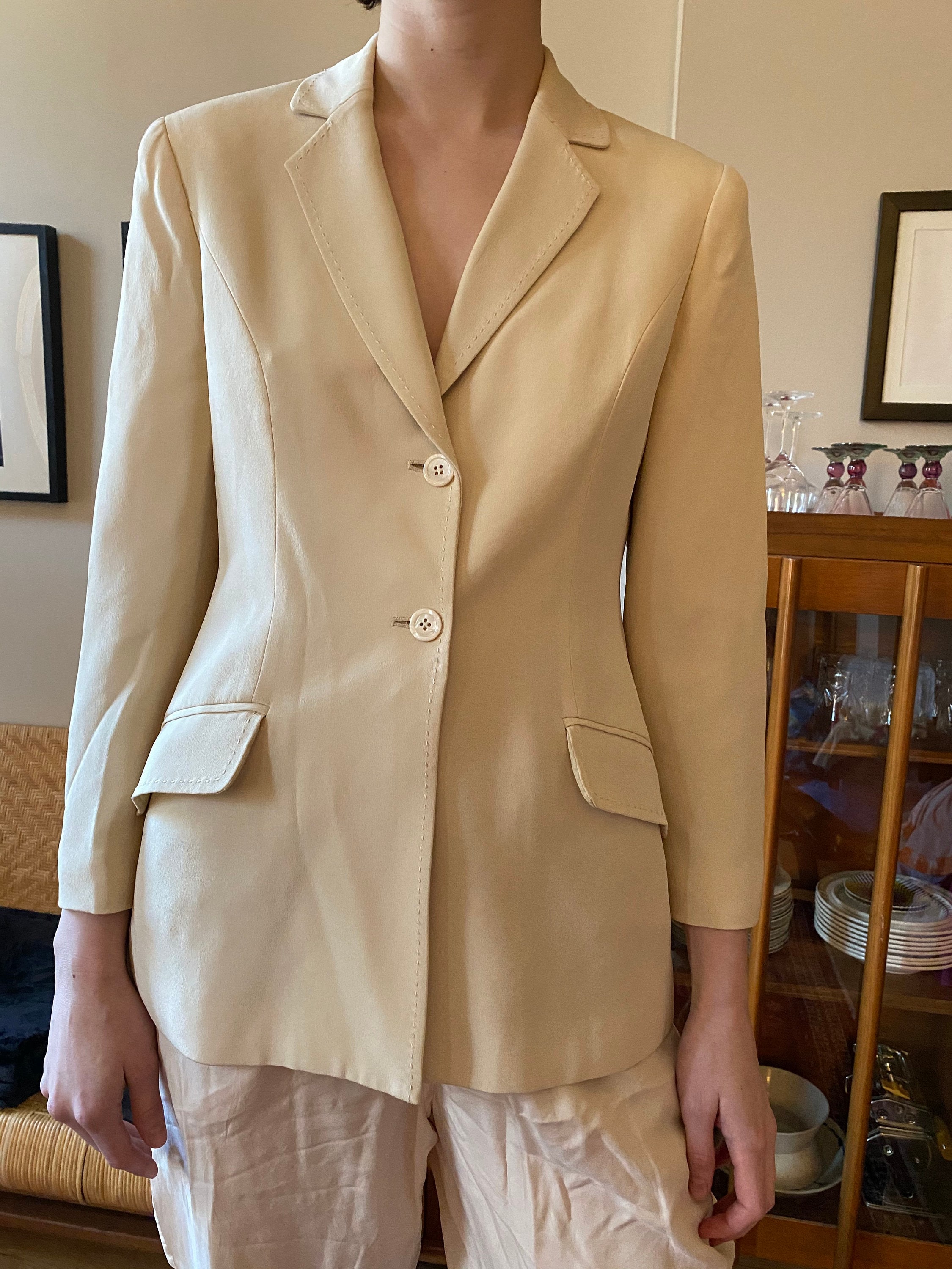 Vintage White Silk Blazer // 90s Rena Rowan Fits S //perfect - Etsy