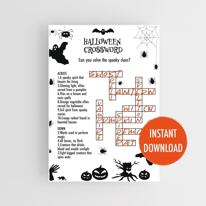 Halloween Crossword Puzzle Printable | Spooky Fun Halloween Activity A4 ...