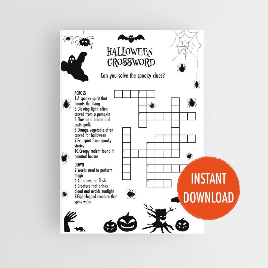 Halloween Crossword Puzzle Printable | Spooky Fun Halloween Activity A4 ...