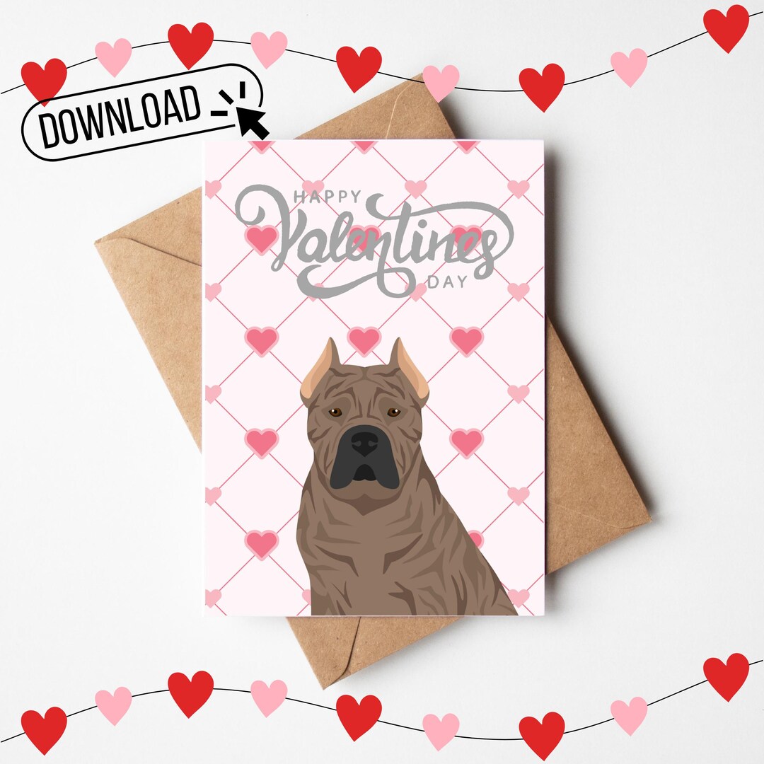Presa Canario Dog Valentines Day Digital Printable 5X7 Greeting Card ...