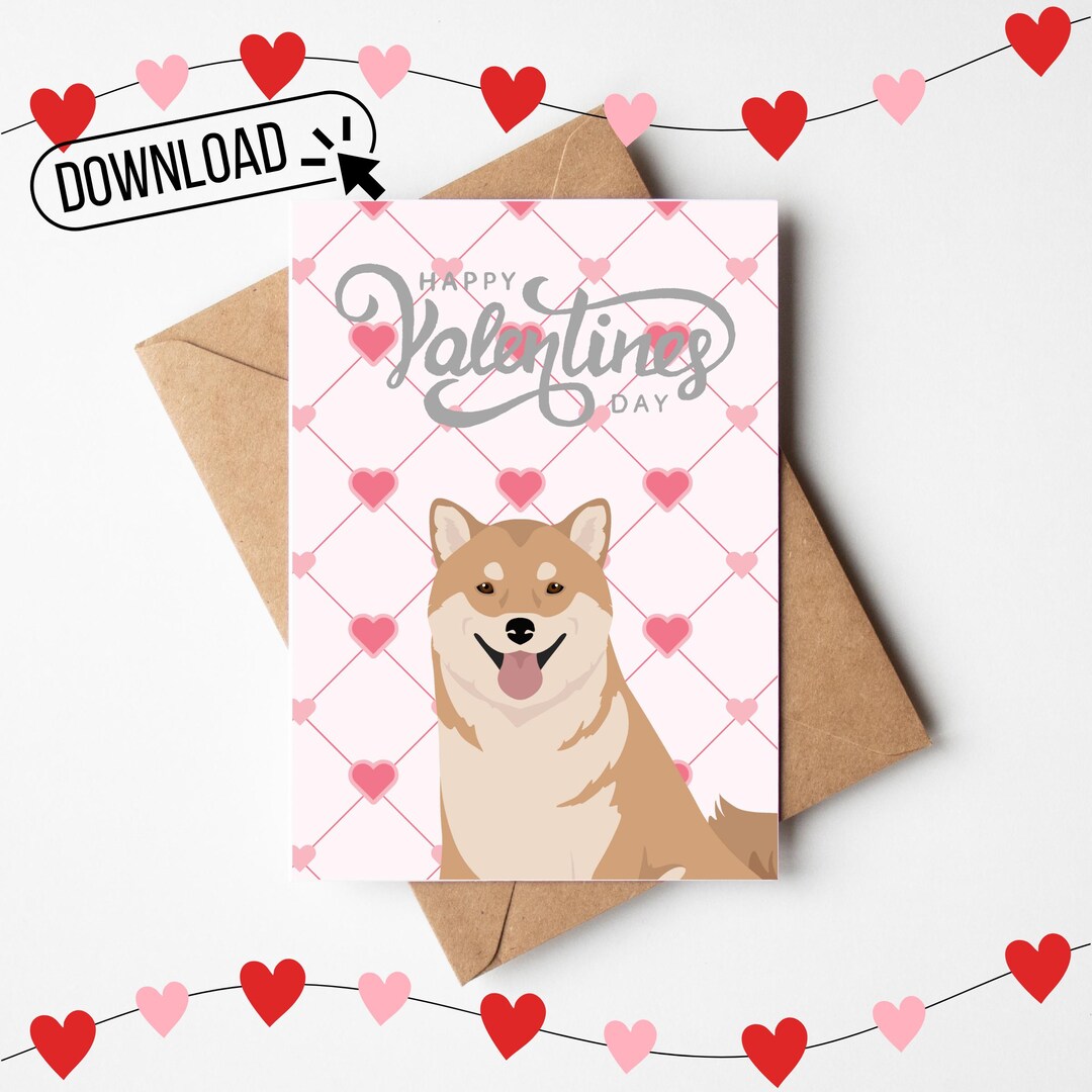 Shiba Inu Dog Valentines Day Digital Printable 5X7 Greeting Card, Shiba ...