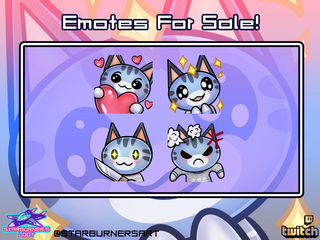 Cute Cat Lolly Animal Crossing Emote Set for Twitch Discord - Etsy