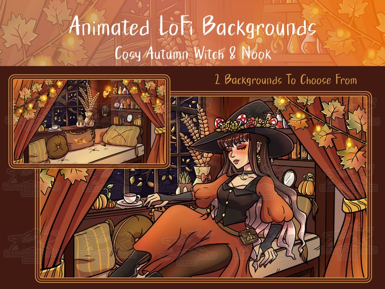 Animated Cosy Autumn Nook & Witch Lofi Background for Twitch, Youtube ...