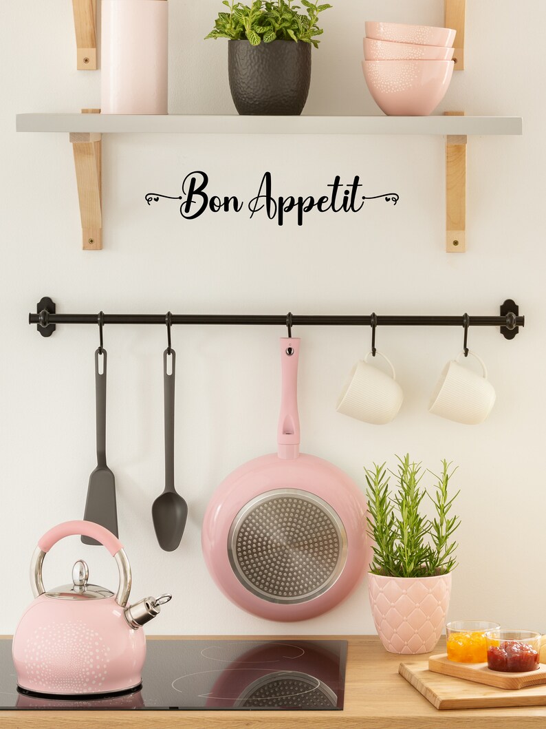 Bon Appetit Cursive Hearts Decal - Bon Appetit Sticker - Kitchen Decal ...