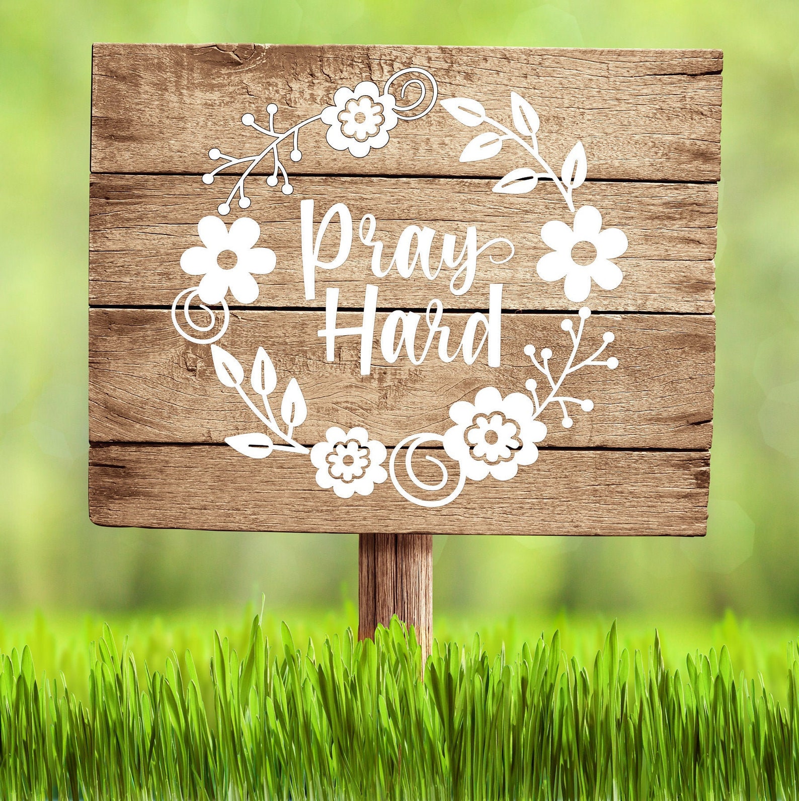 Pray Hard Floral Wreath Vinyl Decal Jesus Vinyl Decal Pray - Etsy