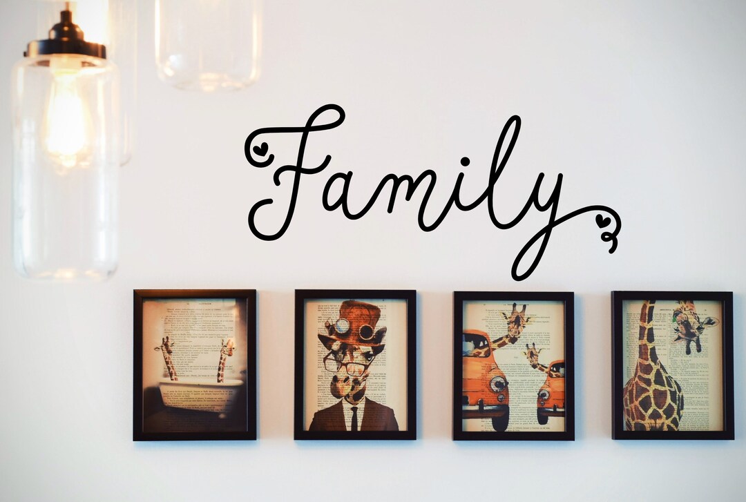 Cursive Family Heart Vinyl Decal family Wall Sticker Family Sticker ...