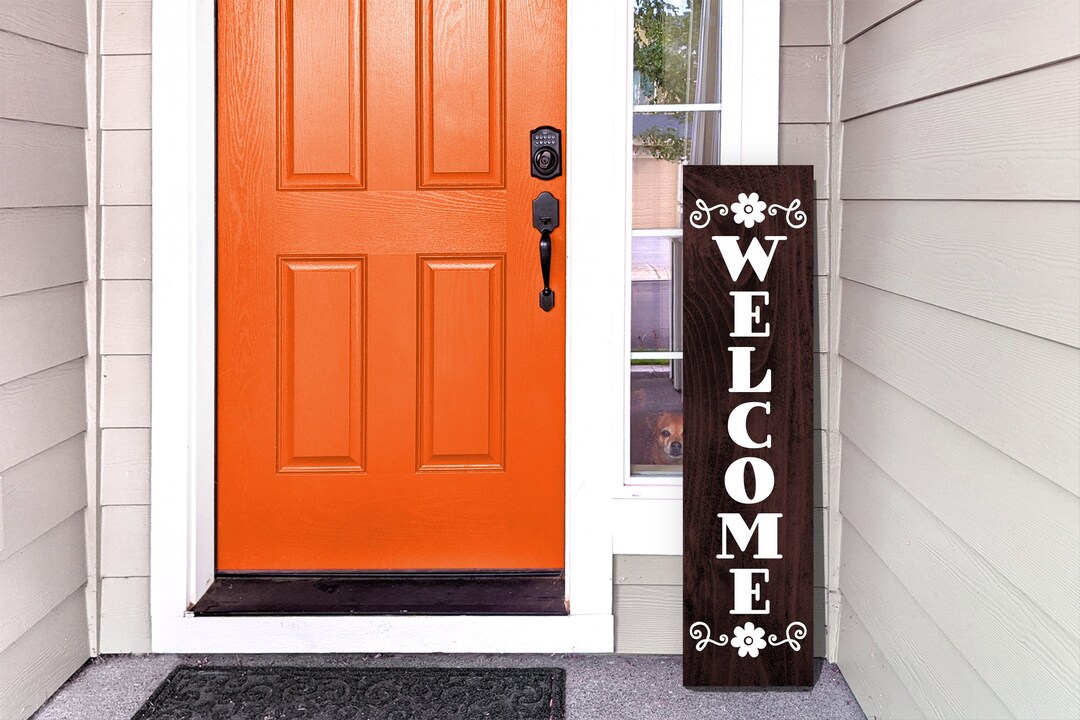 Vertical Welcome Flower Swirls Vinyl Decal - Vertical Welcome Vinyl ...