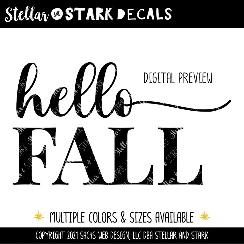 Hello Fall Cursive W/tail Vinyl Decal Hello Fall Vinyl - Etsy