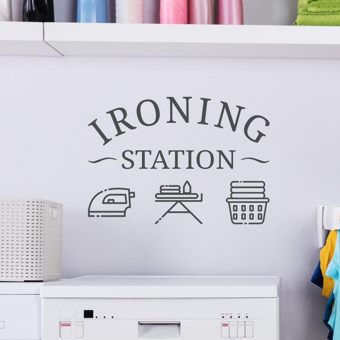 Ironing Station Decal With Ironing Board, Iron, Laundry Basket Icons ...